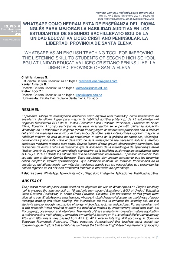 (PDF) Whatsapp Como Herramienta De Enseñanza Del Idioma Inglés Para ...