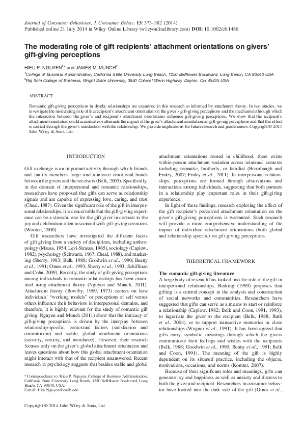 (PDF) The moderating role of gift recipients' attachment orientations ...