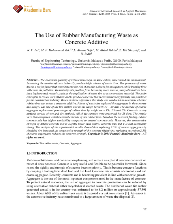 (PDF) Akademia Baru The Use of Rubber Manufacturing Waste as Concrete ...