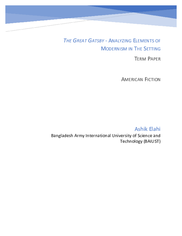 (PDF) The Great Gatsby - Analyzing Elements of Modernism in The Setting