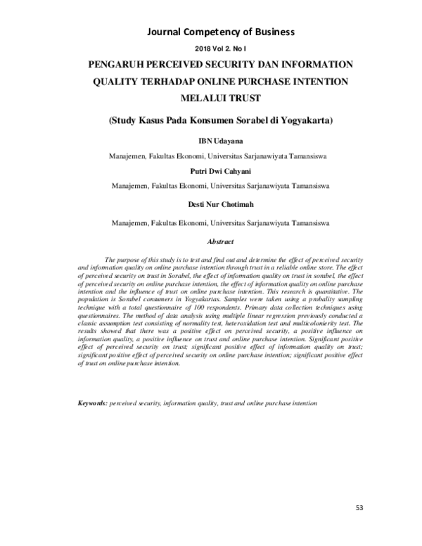 (PDF) PENGARUH PERCEIVED SECURITY DAN INFORMATION QUALITY TERHADAP ONLINE PURCHASE INTENTION ...