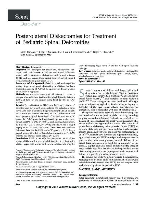 (PDF) Posterolateral Diskectomies for Treatment of Pediatric Spinal ...