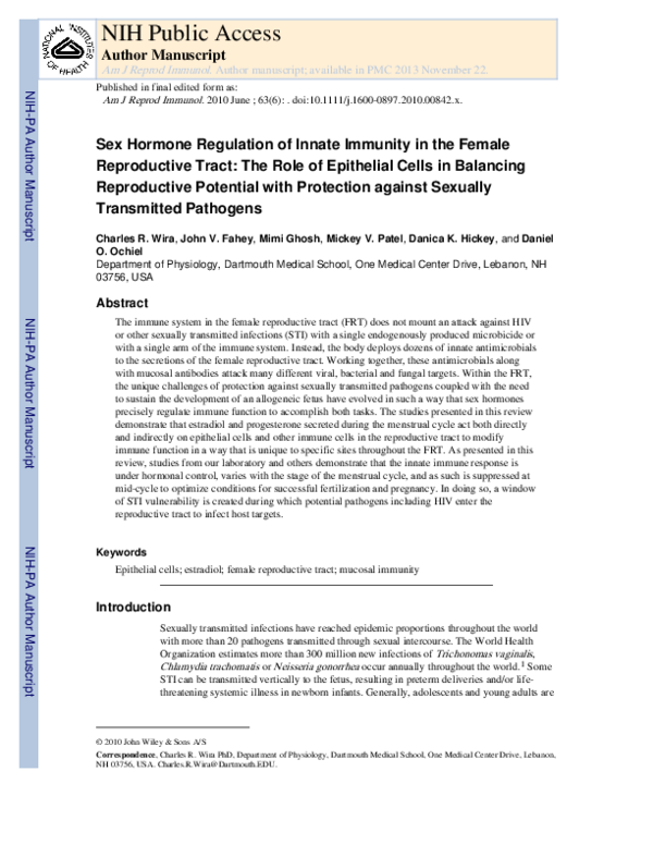 Pdf Sex Hormone Regulation Of Innate Immunity In The Female