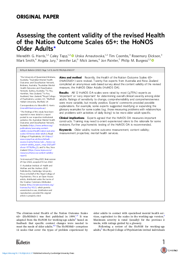 (PDF) Assessing the content validity of the revised Health of the Nation Outcome Scales 65+: the ...