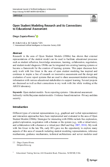 (PDF) Open Student Modeling Research and its Connections to Educational ...
