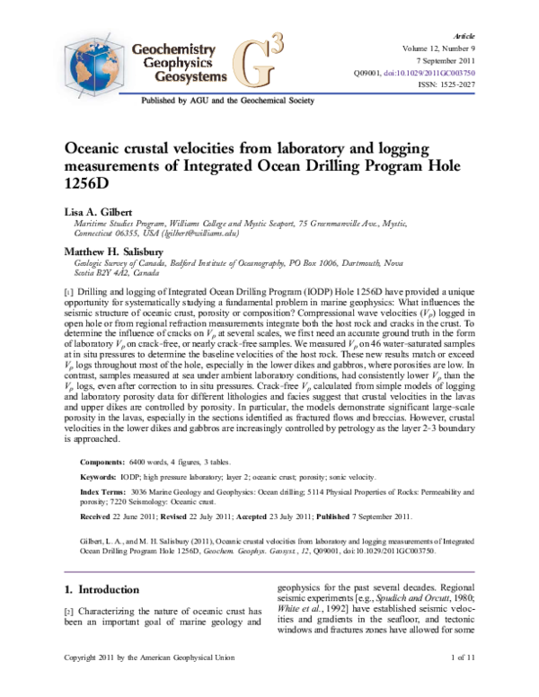 (PDF) Oceanic crustal velocities from laboratory and logging measurements of Integrated Ocean ...