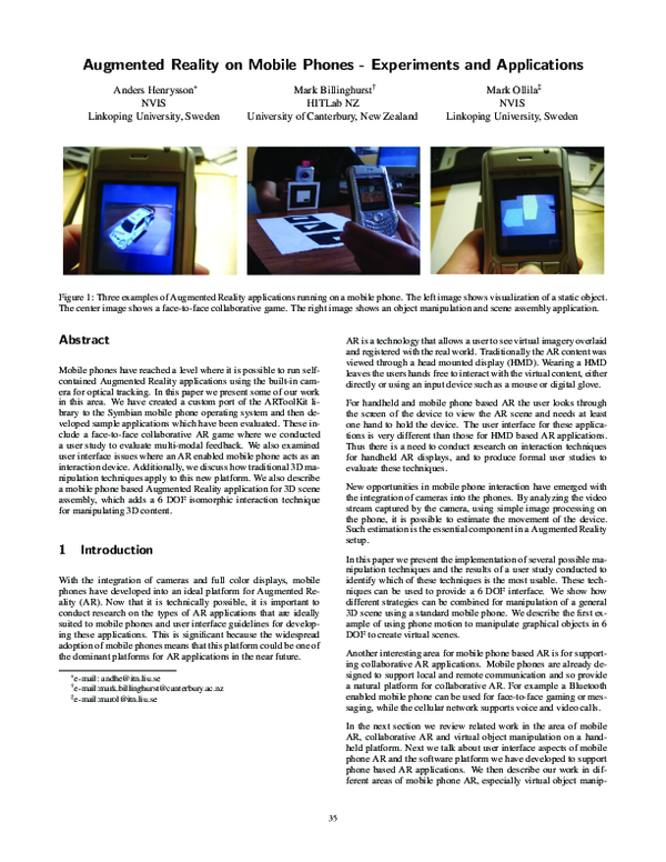 (PDF) Augmented Reality on Mobile Phones: Experiments and Applications