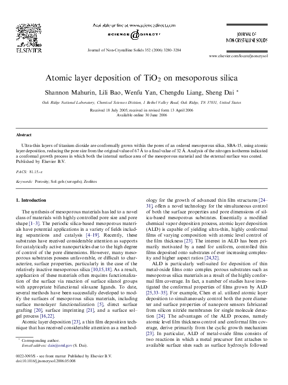 (PDF) Atomic layer deposition of TiO2 on mesoporous silica