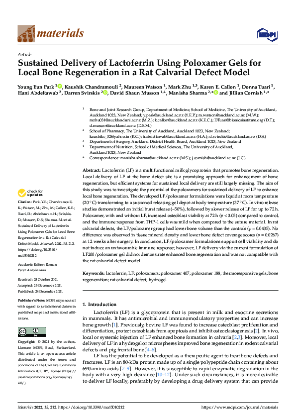 Sustained Delivery of Lactoferrin Using Poloxamer Gels for Local Bone ...