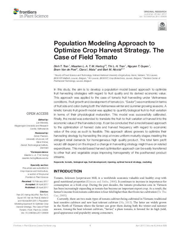 (PDF) Population Modeling Approach to Optimize Crop Harvest Strategy ...