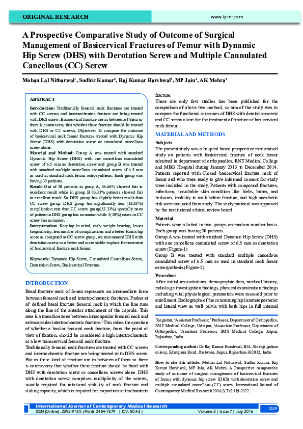 (PDF) A Prospective Comparative Study of Outcome of Surgical Management ...