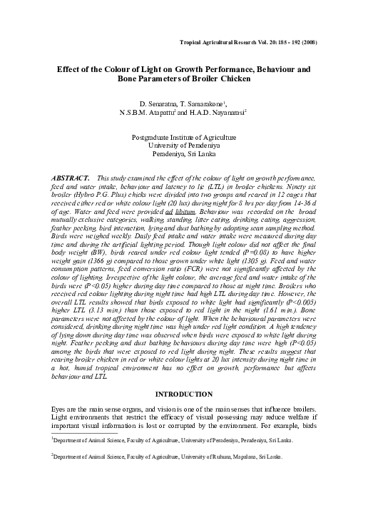 (PDF) Effect of the colour of light on growth performance, behaviour ...