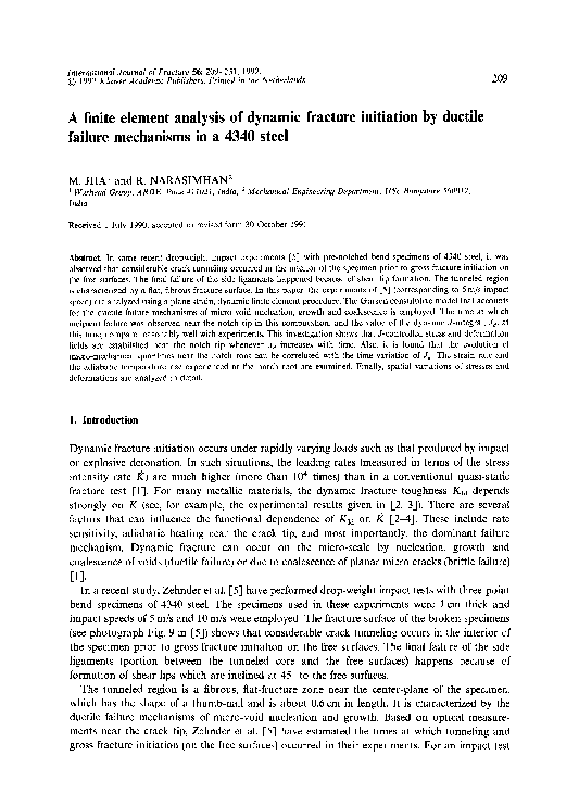 Pdf A Finite Element Analysis Of Dynamic Fracture Initiation By