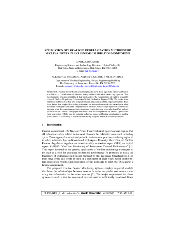 Pdf Application Of Localized Regularization Methods For Nuclear Power Plant Sensor Calibration