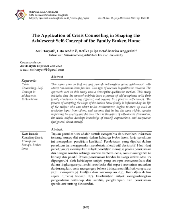 (PDF) The Application of Crisis Counseling in Shaping the Adolescent ...