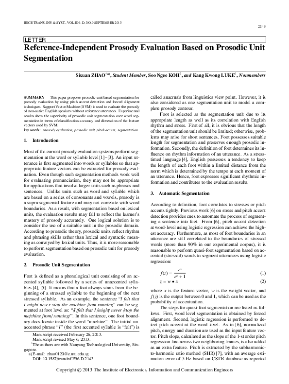 (PDF) Reference-Independent Prosody Evaluation Based on Prosodic Unit Segmentation