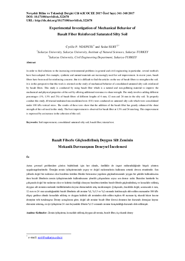 (PDF) Bazalt Fiberle Güçlendirilmiş Doygun Silt Zeminin Mekanik ...