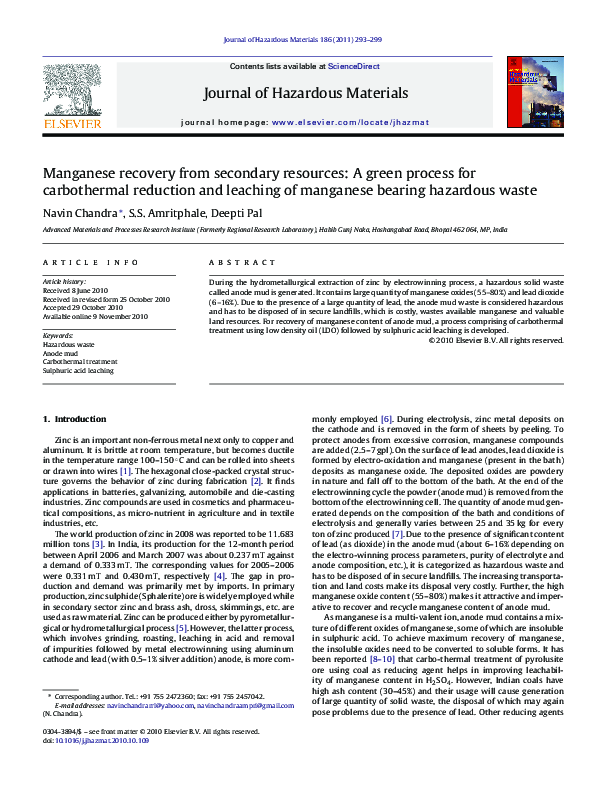 (PDF) Manganese recovery from secondary resources: A green process for ...
