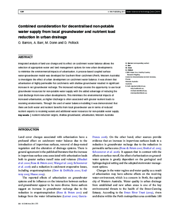 (PDF) Combined consideration for decentralised non-potable water supply ...