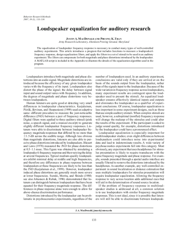 (PDF) Loudspeaker equalization for auditory research