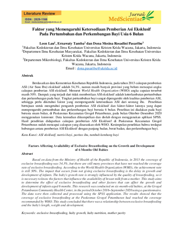 (PDF) Faktor yang Mempengaruhi Ketersediaan Pemberian Asi Eksklusif pada Pertumbuhan dan ...
