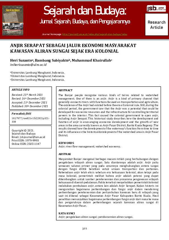 (PDF) Anjir Serapat Sebagai Jalur Ekonomi Masyarakat Kawasan Aliran ...