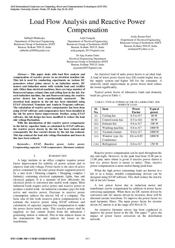 (PDF) Load Flow Analysis and Reactive Power Compensation