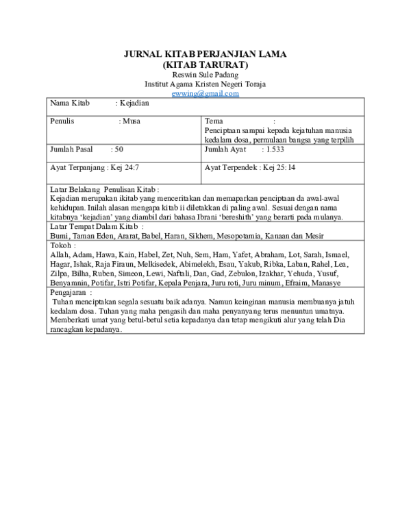 (DOC) JURNAL KITAB PERJANJIAN LAMA (KITAB TARURAT