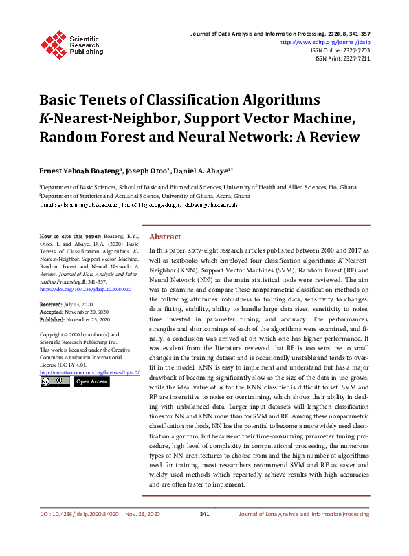 (PDF) Basic Tenets of Classification Algorithms K-Nearest-Neighbor, Support Vector Machine ...