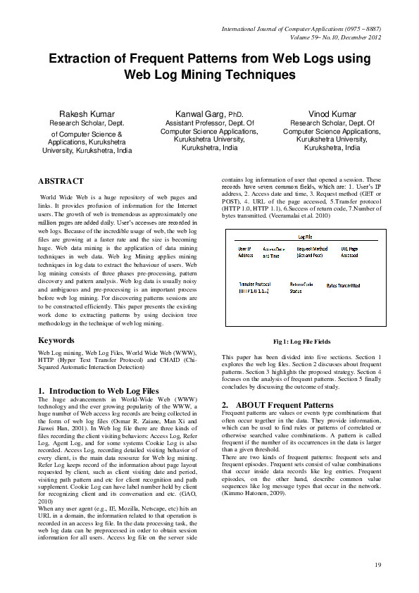 Pdf Extraction Of Frequent Patterns From Web Logs Using Web Log Mining Techniques