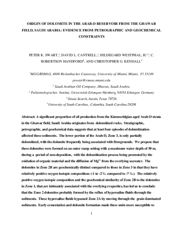 (PDF) Origin of Dolomite in the Arab-D Reservoir from the Ghawar Field ...