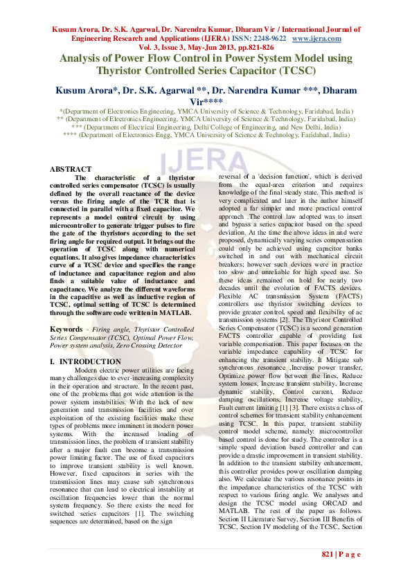 Pdf Analysis Of Power Flow Control In Power System Model Using Thyristor Controlled Series