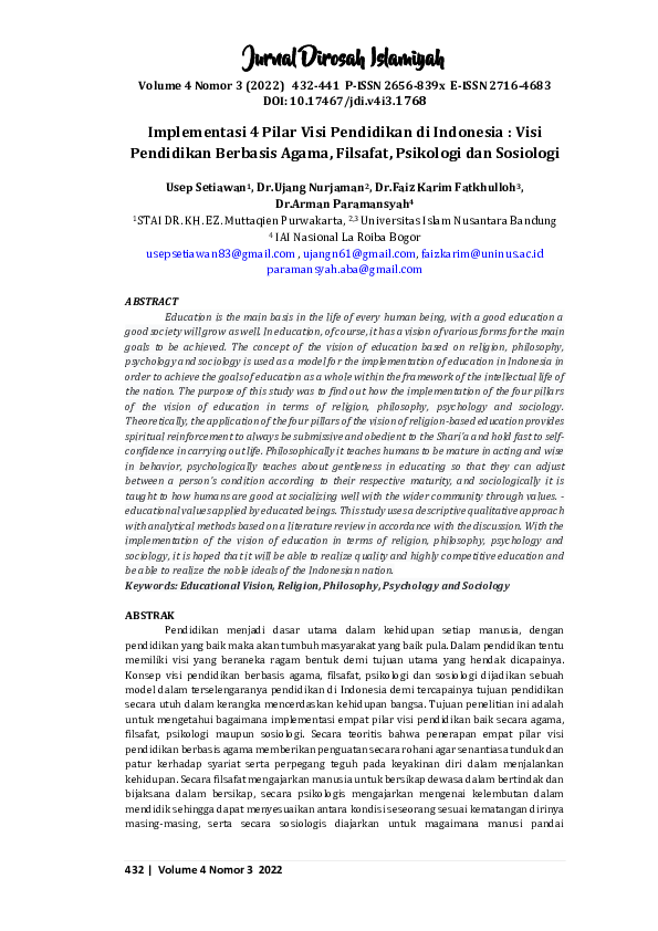 (PDF) Implementasi 4 Pilar Visi Pendidikan di Indonesia: Visi ...