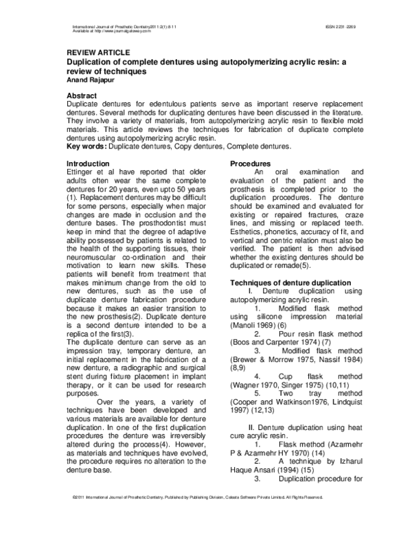 (PDF) Duplication of complete dentures using autopolymerizing acrylic ...