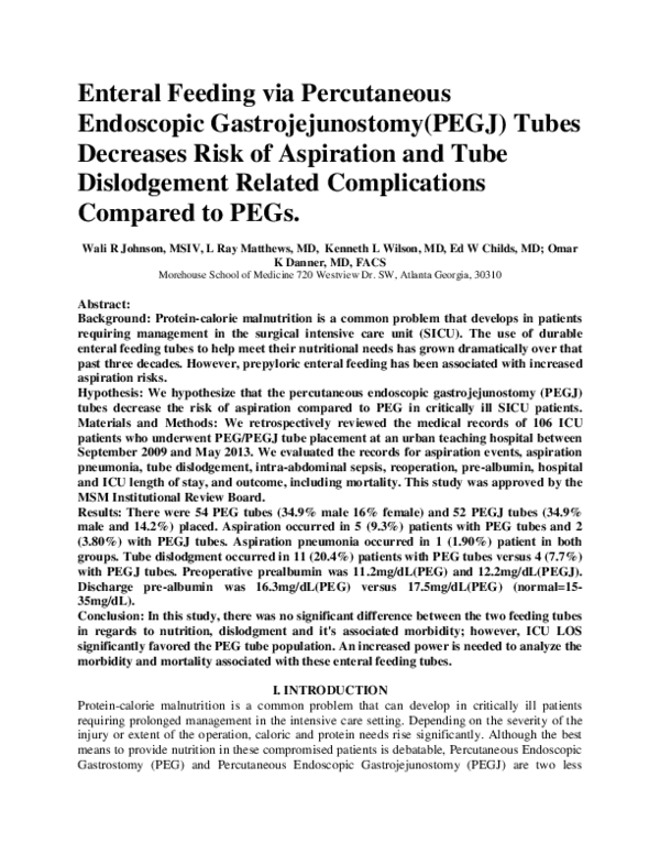 (PDF) Enteral Feeding via Percutaneous Endoscopic Gastrojejunostomy ...