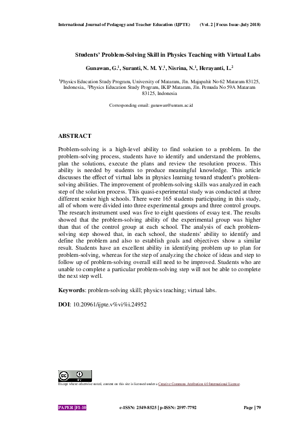 (PDF) Students’ Problem-Solving Skill in Physics Teaching with Virtual Labs