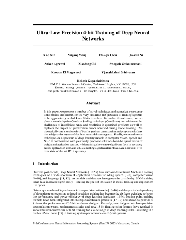 (PDF) Ultra-Low Precision 4-bit Training of Deep Neural Networks