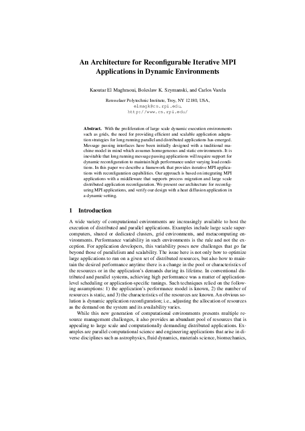 Pdf An Architecture For Reconfigurable Iterative Mpi Applications In 0390