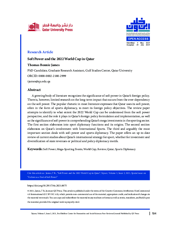 (PDF) Soft Power and the 2022 World Cup in Qatar