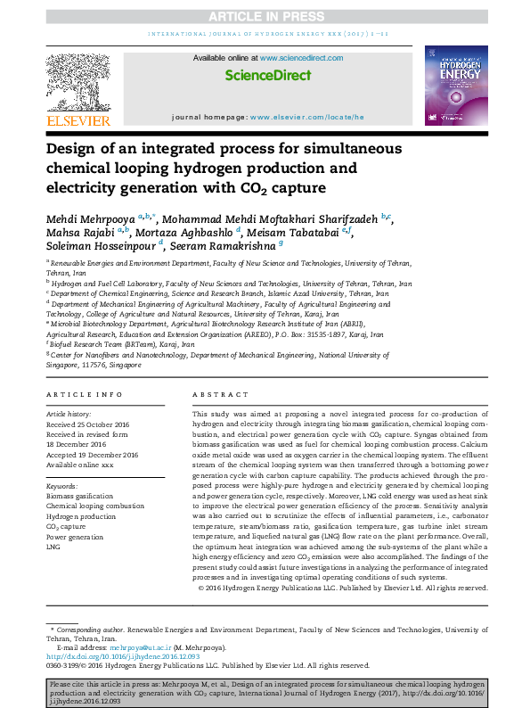 (PDF) Design of an integrated process for simultaneous chemical looping ...