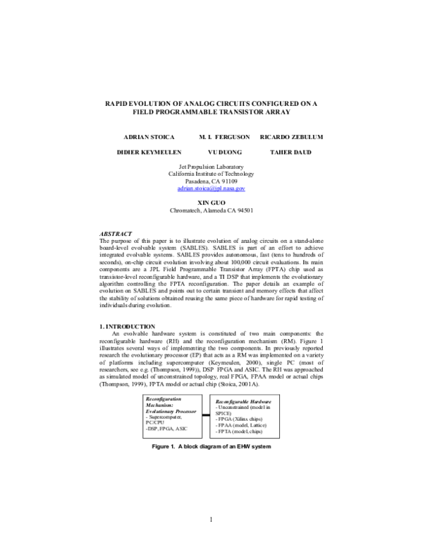 (PDF) Rapid evolution of analog circuits configured on a field programmable transistor array