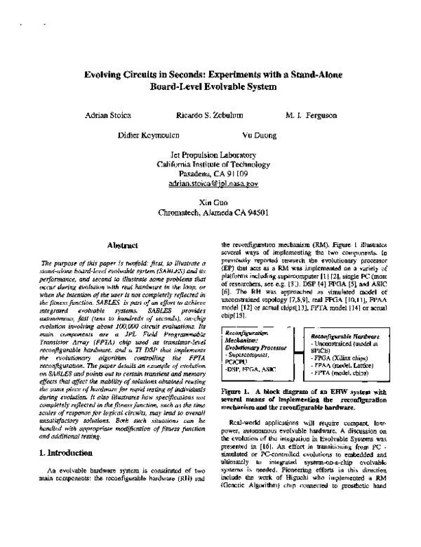 (PDF) Evolving circuits in seconds: experiments with a stand-alone board-level evolvable system ...