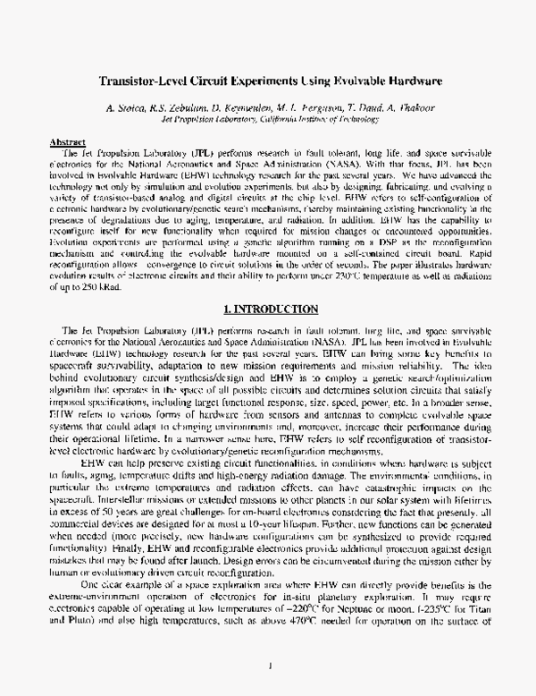 (PDF) Transistor-Level Circuit Experiments Using Evolvable Hardware