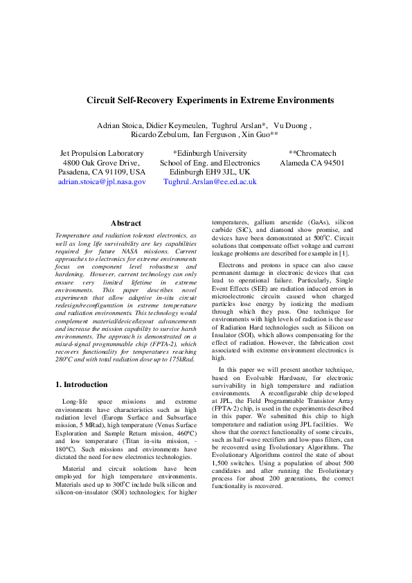 (PDF) Circuit self-recovery experiments in extreme environments | andi ...