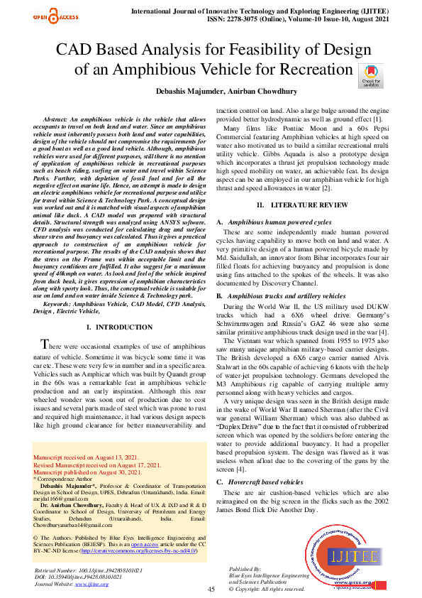 (PDF) CAD Based Analysis for Feasibility of Design of an Amphibious ...