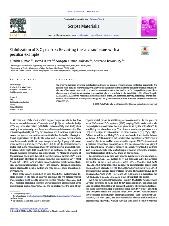 (PDF) Stabilization of ZrO2 matrix: Revisiting the ‘archaic’ issue with ...
