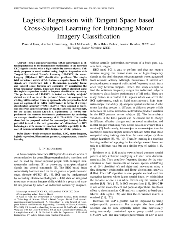 (PDF) Logistic Regression with Tangent Space based Cross-Subject ...