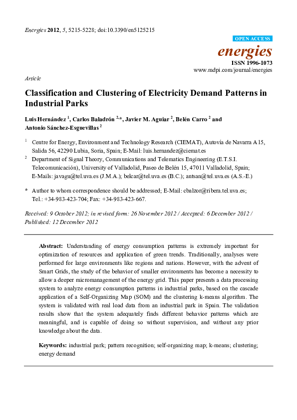 (PDF) Classification and Clustering of Electricity Demand Patterns in Industrial Parks | luis ...
