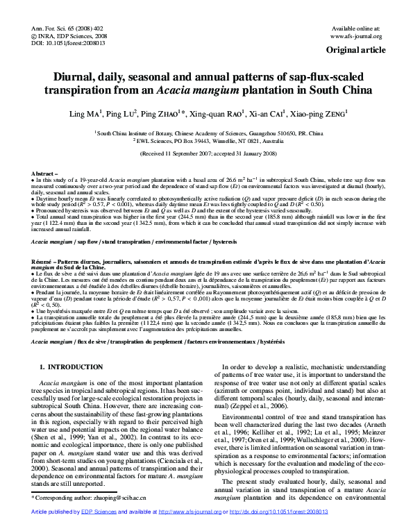 (PDF) Diurnal, daily, seasonal and annual patterns of sap-flux-scaled ...
