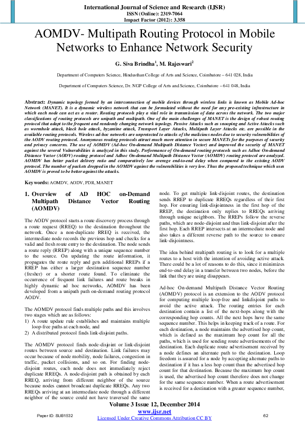 (PDF) AOMDV- Multipath Routing Protocol in Mobile Networks to Enhance ...